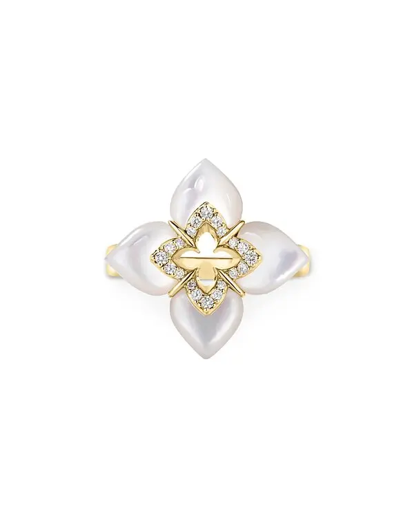 Roberto Coin 18k Yellow Venetian Princess Cabochon Mother Of Pearl & Diamond Flower Ring - Gold