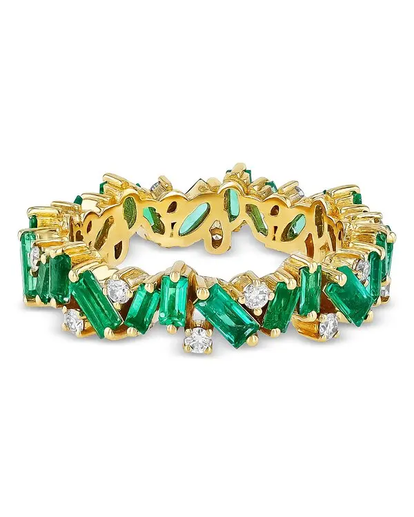 SUZANNE KALAN 18k Yellow Emerald And Diamond Eternity Band - Gold