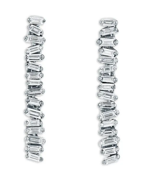 SUZANNE KALAN 18k Diamond Baguette Baby Tennis Earrings - White Gold