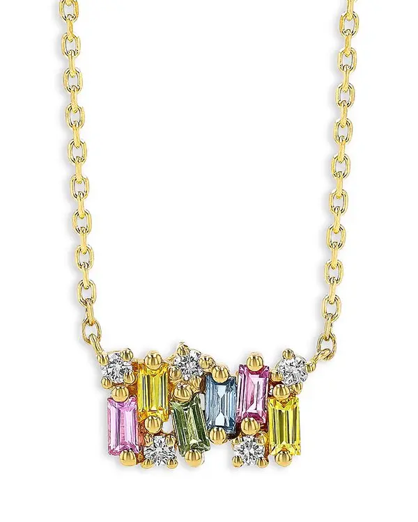 SUZANNE KALAN 18k Yellow Rainbow Sapphire & Diamond Pendant Necklace - Gold