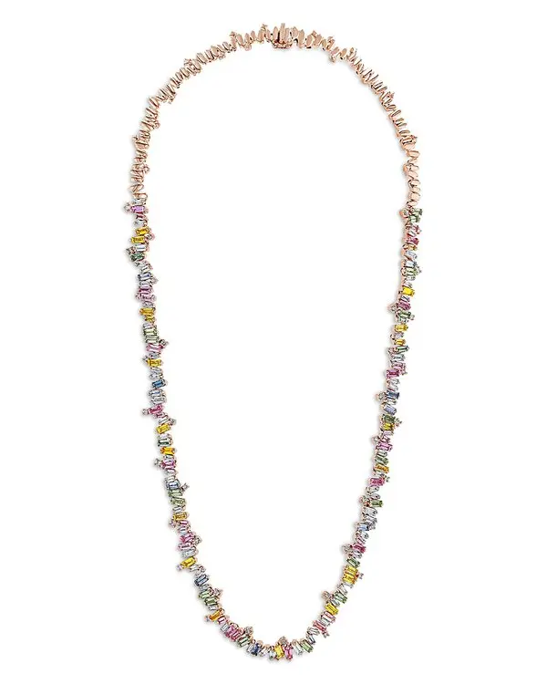 SUZANNE KALAN 18k Rainbow Sapphire & Diamond Tennis Necklace - Rose Gold