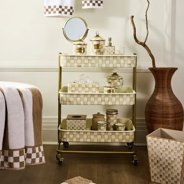 MACKENZIE-CHILDS Mocha Check 3 Tier Kitchen Cart
