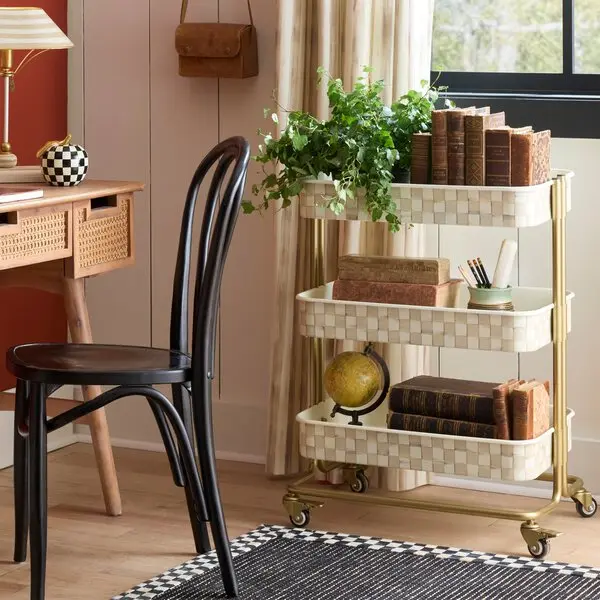 MACKENZIE-CHILDS Mocha Check 3 Tier Kitchen Cart