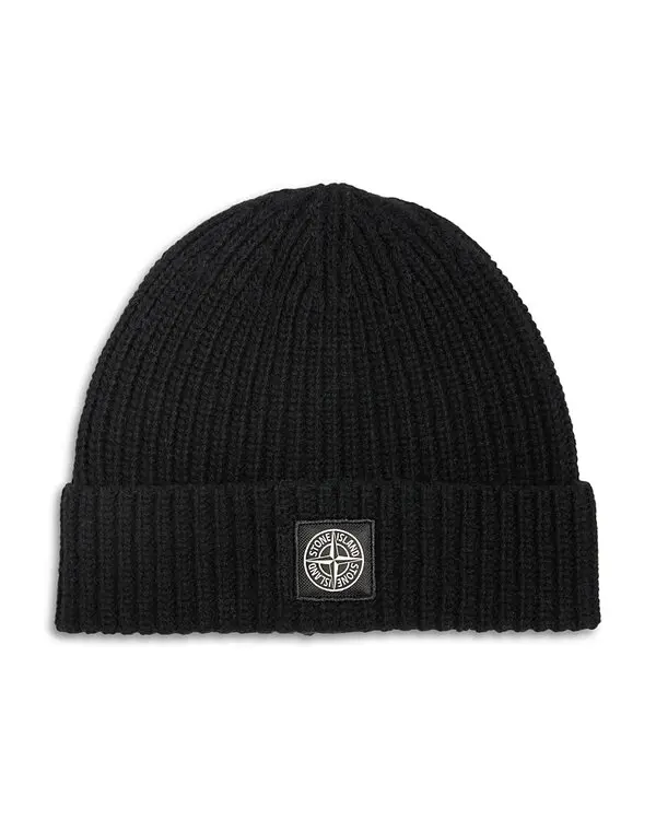 Stone Island Logo Beanie - Black