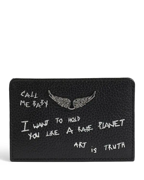 Zadig&Voltaire Zv Pass Graffiti Leather Card Holder - Black