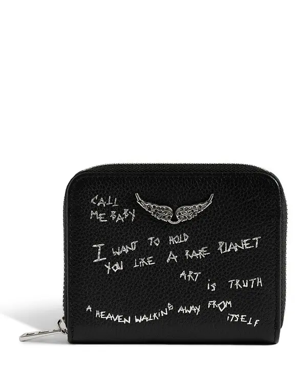 Zadig&Voltaire Mini Zv Graffiti Leather Zip Wallet - Black