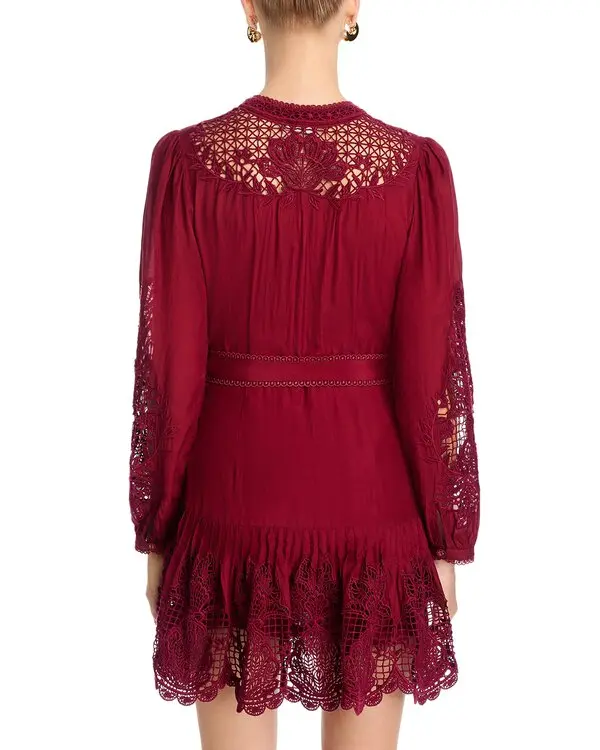 Farm Rio Long Sleeve Lace Detail Mini Dress In Burgundy - 60% Off |  Editorialist