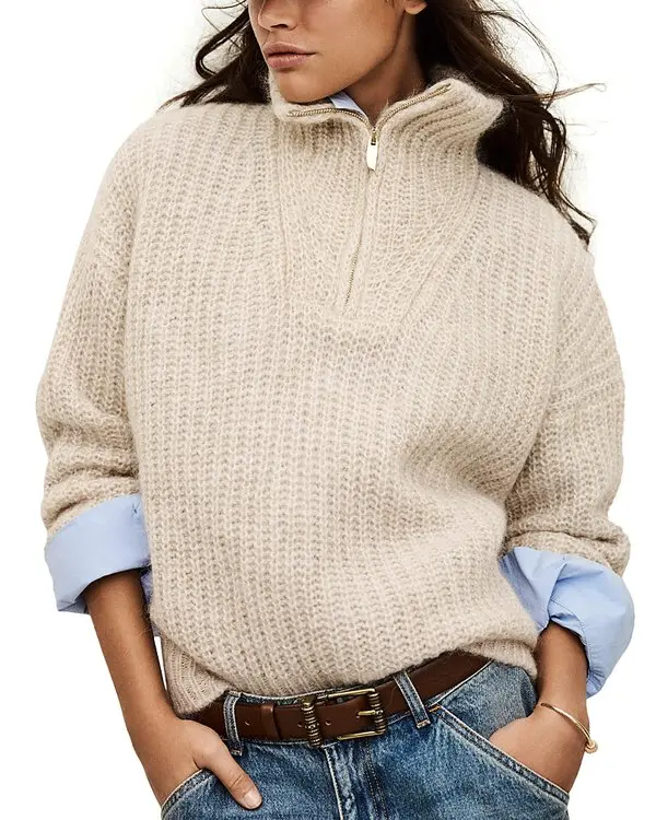 Ba&sh Beltane Zip Collar Sweater - String