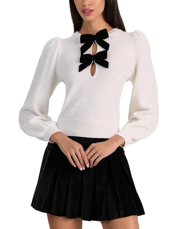 Alice + Olivia Doris Puff Sleeve Sweater - Soft White Black