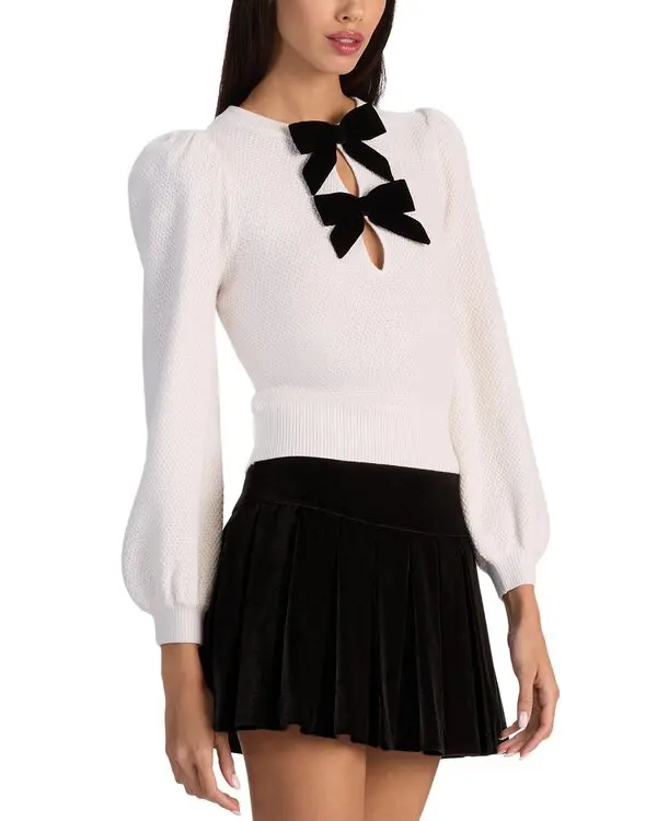 Alice + Olivia Doris Puff Sleeve Sweater - Soft White Black