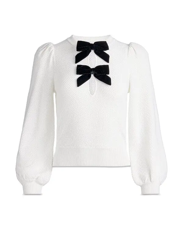 Alice + Olivia Doris Puff Sleeve Sweater - Soft White Black