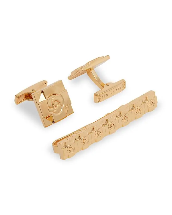 Ted Baker London Rosemel Rose Cufflinks & Tie Bar Set - Gold