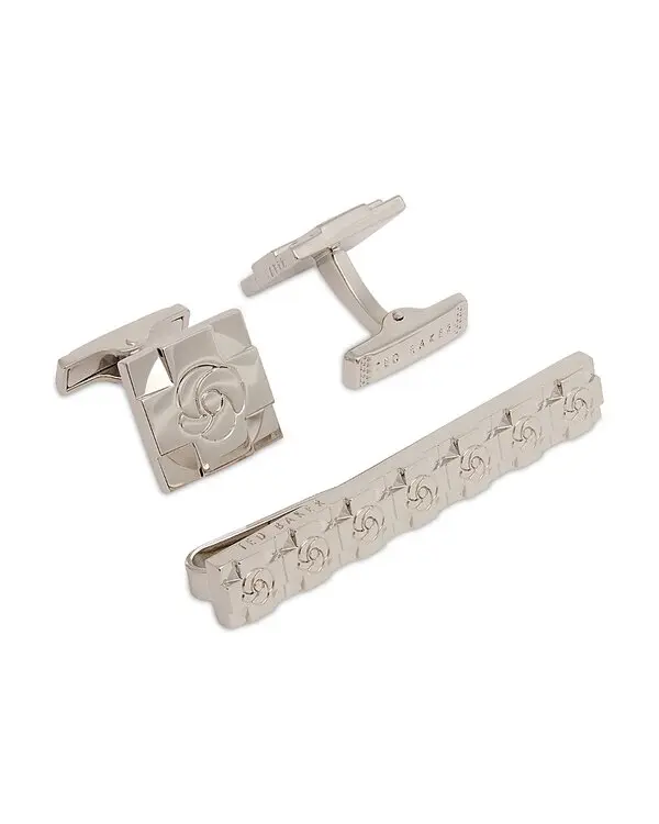 Ted Baker London Rosemel Rose Cufflinks & Tie Bar Set - Silver