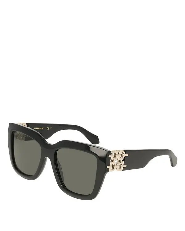 FERRAGAMO Gancini Chain Hinge Square Sunglasses 55mm - Black
