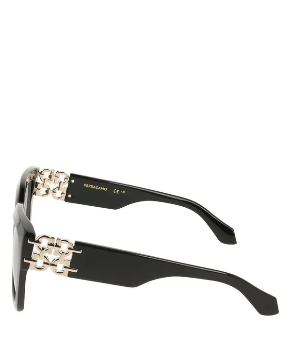 FERRAGAMO Gancini Chain Hinge Square Sunglasses 55mm - Black