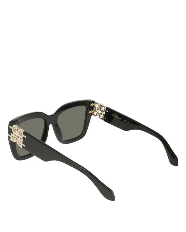 FERRAGAMO Gancini Chain Hinge Square Sunglasses 55mm - Black