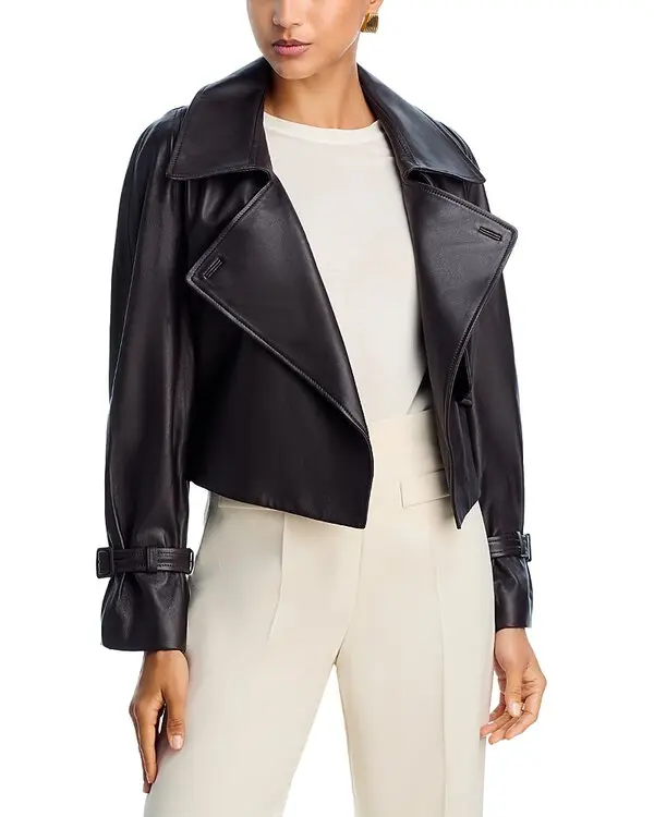 Nour Hammour Hatti Leather Crop Jacket - Rich Brown