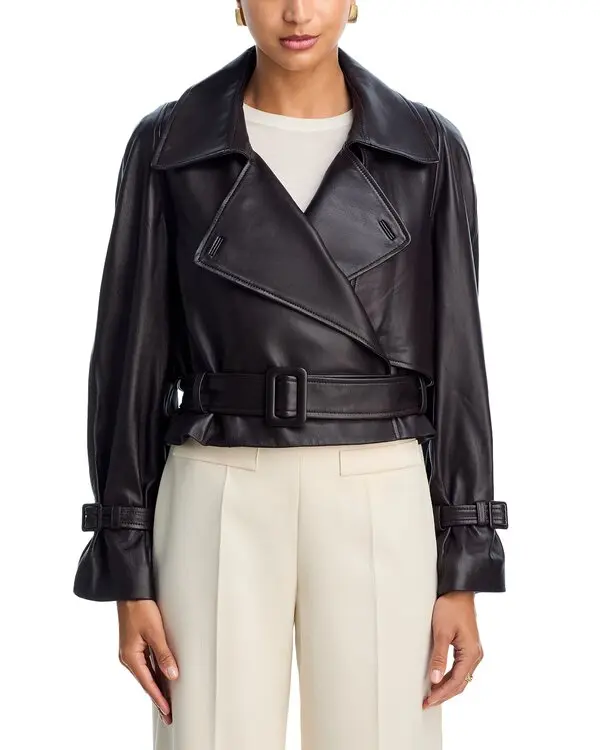 Nour Hammour Hatti Leather Crop Jacket - Rich Brown