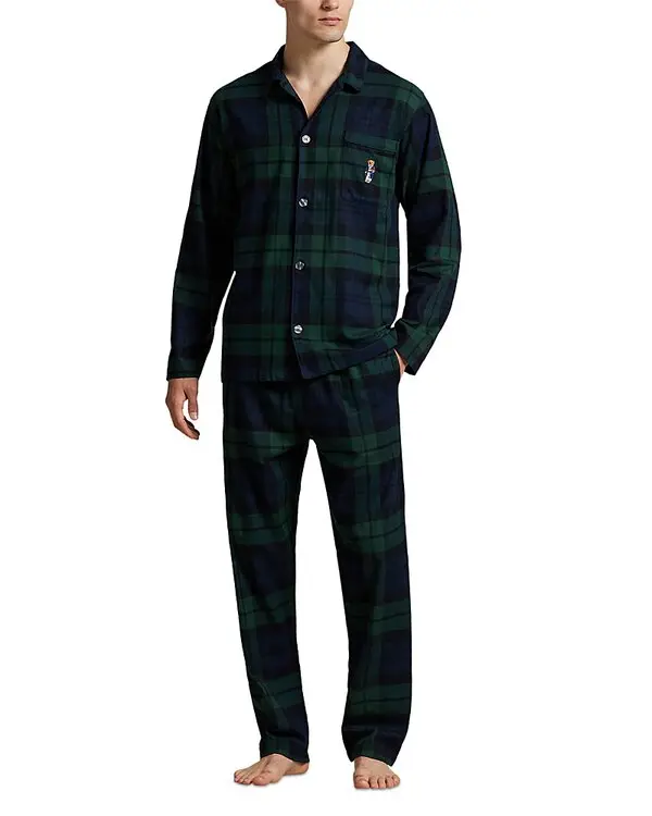 Polo Ralph Lauren Morning Robe Bear Plaid Pajama Set - Black Plaid