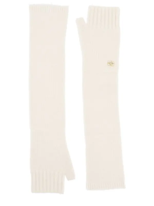 GANNI Knitted Wool Fingerless Gloves - Ivory