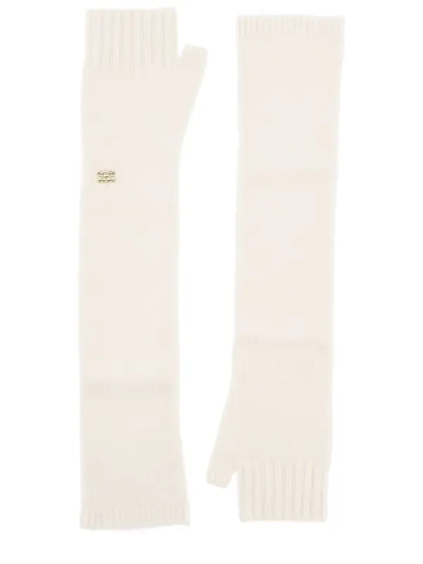 GANNI Knitted Wool Fingerless Gloves - Ivory