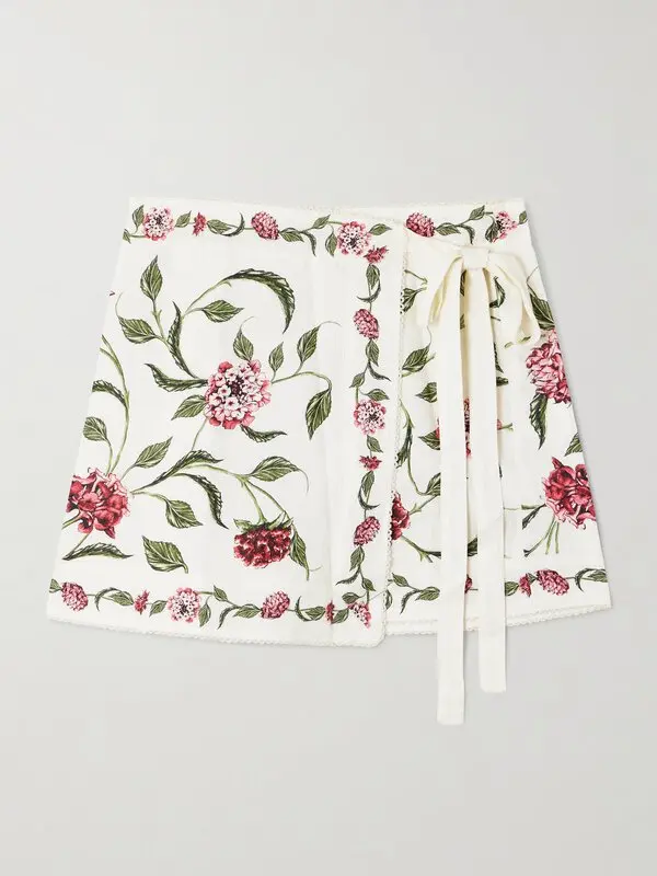 Agua Bendita Luna Floral-print Cotton And Linen-blend Pareo - Neutrals