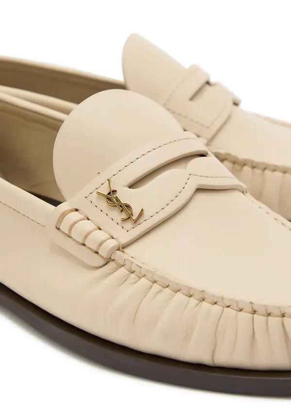 Saint Laurent Logo-plaque Leather Loafers - Ivory