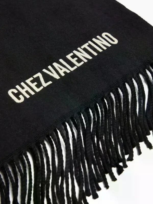 Valentino Garavani Wool Scarf With Chez Embroidery - Black