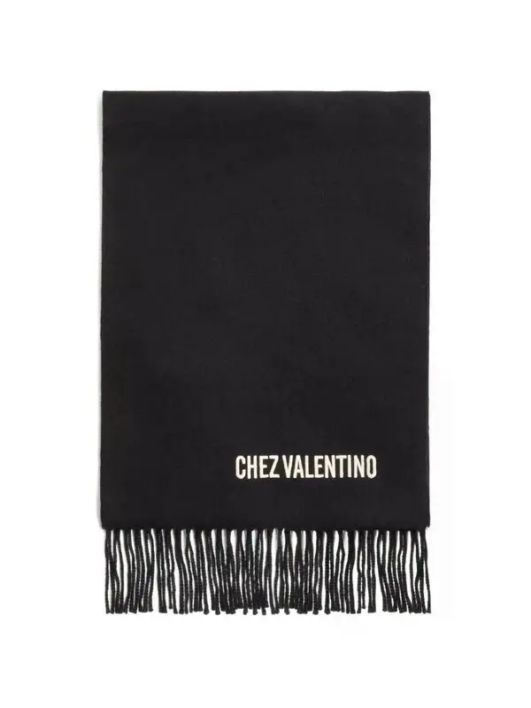Valentino Garavani Wool Scarf With Chez Embroidery - Black
