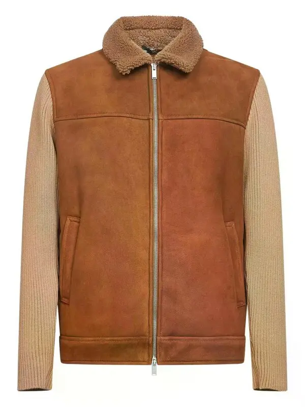LARDINI Shearling-collar Knitted Jacket