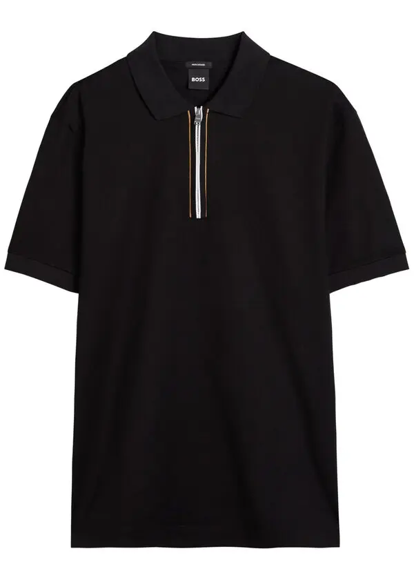 BOSS H-paras 65 Half-zip Cotton Polo Shirt - Black