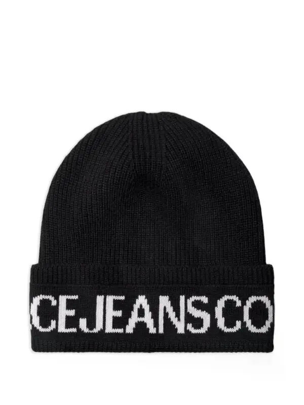Versace Intarsia-knit Logo Beanie - Black