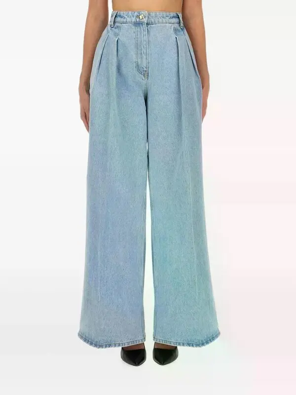 Nina Ricci Pleated Wide Leg Denim Trousers - Blue
