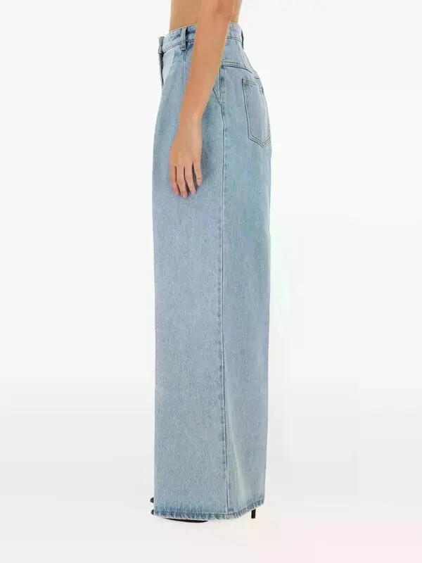 Nina Ricci Pleated Wide Leg Denim Trousers - Blue