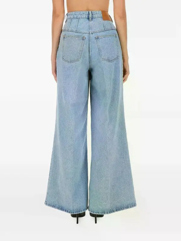 Nina Ricci Pleated Wide Leg Denim Trousers - Blue