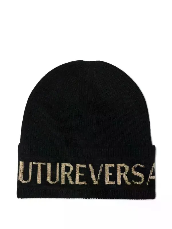 Versace Intarsia-knit Logo Beanie - Black