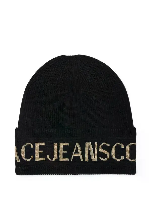 Versace Intarsia-knit Logo Beanie - Black