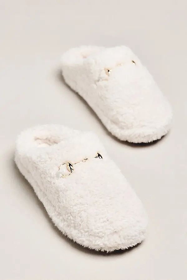 Maeve Sherpa Fleece Bit Scuff Slippers - Cream