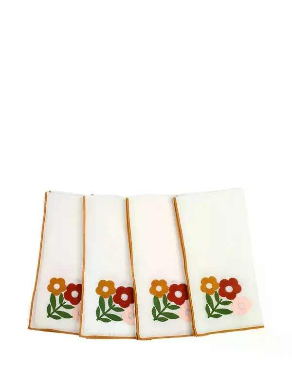 MISETTE Floral-embroidered Napkins - White