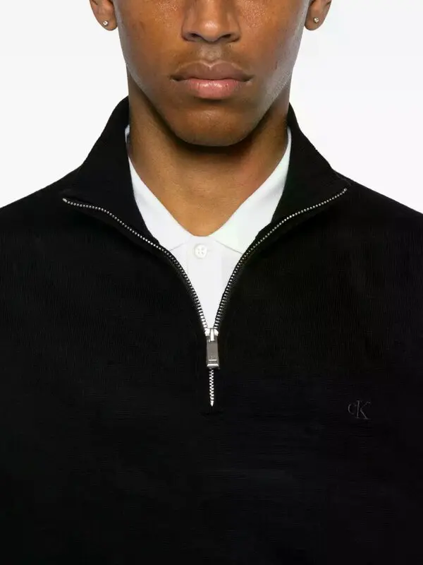Calvin Klein Mock-neck Zip-neck Sweater - Black