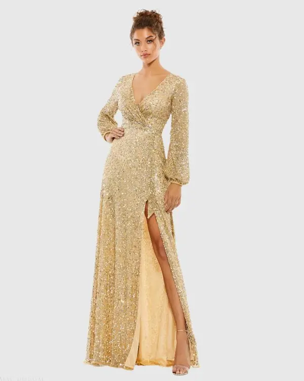 Mac Duggal Sequin Long Sleeve Gown