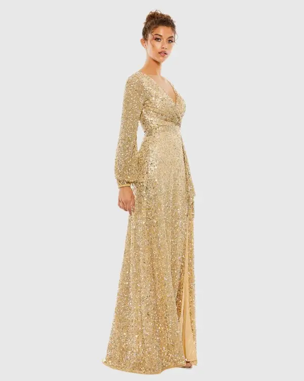 Mac Duggal Sequin Long Sleeve Gown