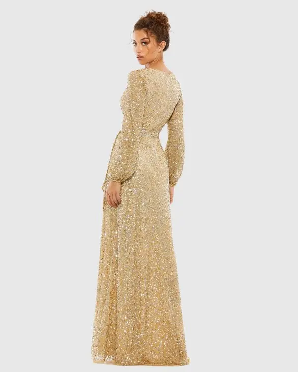 Mac Duggal Sequin Long Sleeve Gown