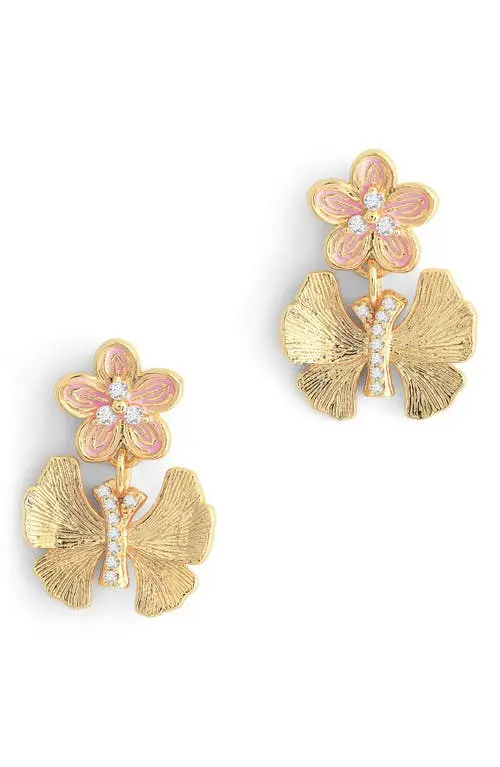 ANABEL ARAM JEWELRY Butterfly Enamel Flower Crystal Drop Earrings - Gold/pink