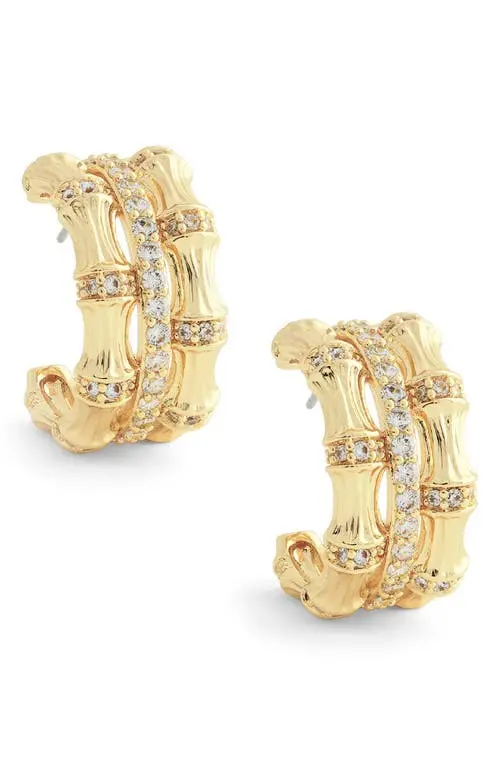 ANABEL ARAM JEWELRY Bamboo Stacked Hoop Earrings - 18k Gold/white Cz Stone