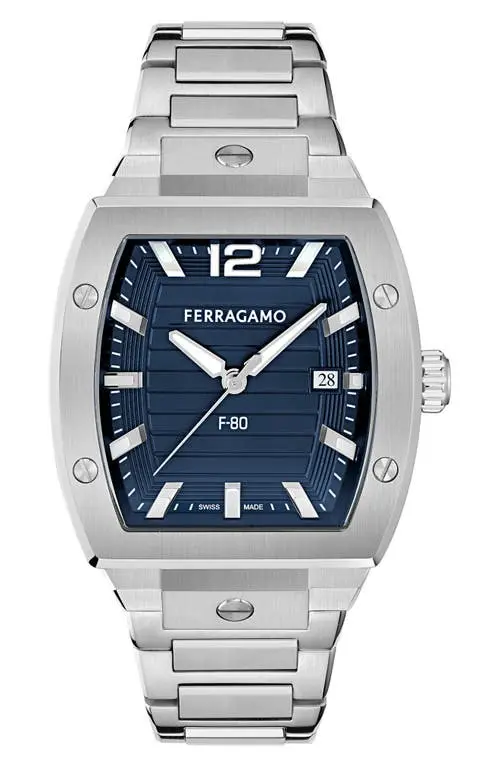 FERRAGAMO F-80 Tonneau Bracelet Watch - Ip Stainless Steel/blue