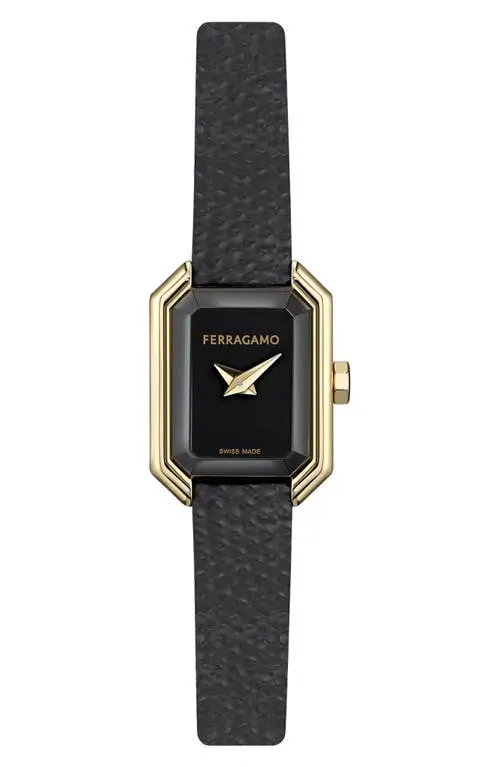 FERRAGAMO Crystal Petite Leather Strap Watch - Ip Yellow Gold