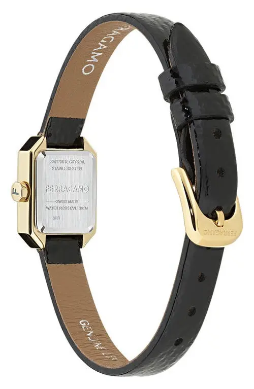 FERRAGAMO Crystal Petite Leather Strap Watch - Ip Yellow Gold