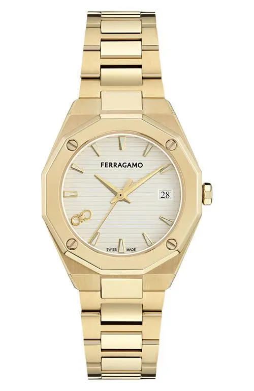 FERRAGAMO Edge Bracelet Watch - Ip Yellow Gold