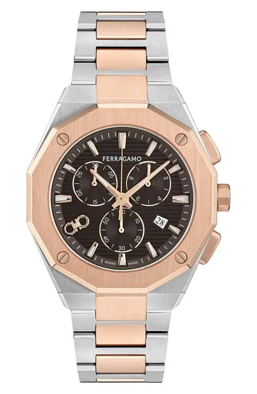 FERRAGAMO Edge Chronograph Two-tone Bracelet Watch - Chrome Two Tone